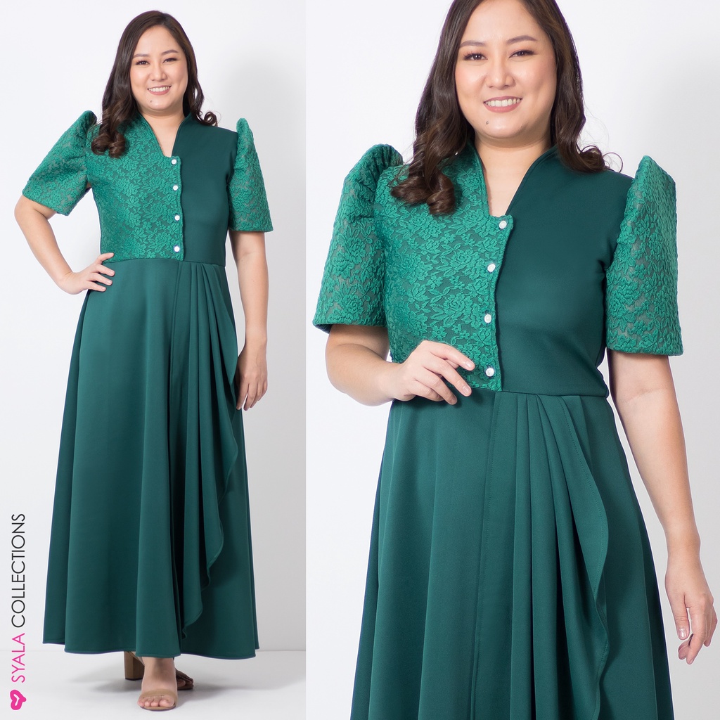 Filipiniana Buttoned Top Drape Maxi Party Plus Sunday Ceremony Plain ...