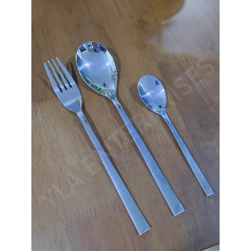 YLA - KOREAN-STYLE SLIM SILVER SPOON & FORK (w/ TEASPOON ALSO) | Shopee ...