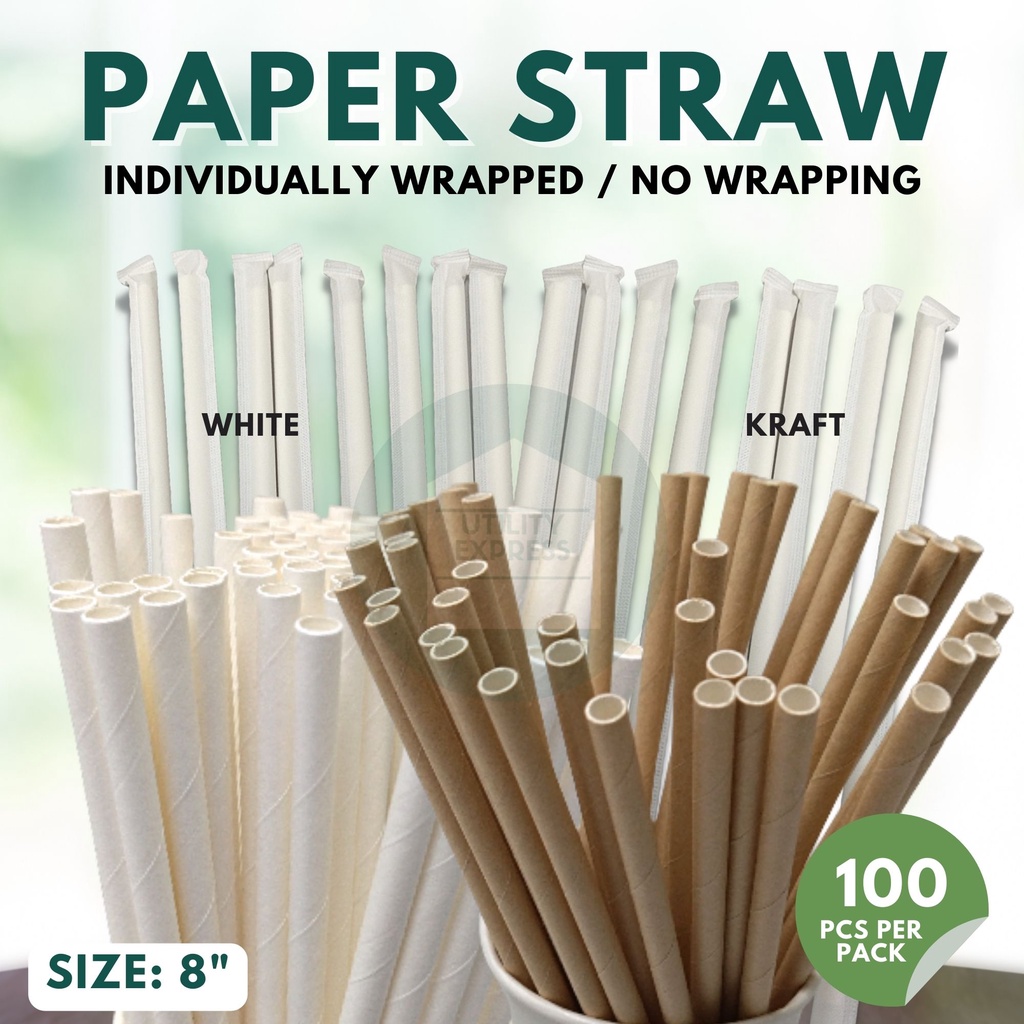 Paper Straw 6mmx8inches [100pcs/pack] White / Kraft (Individually ...