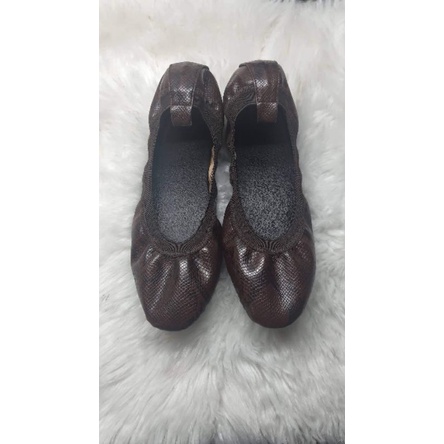Foldable Garterized Flat Dollshoes for Women Python Dark Brown Plain ...