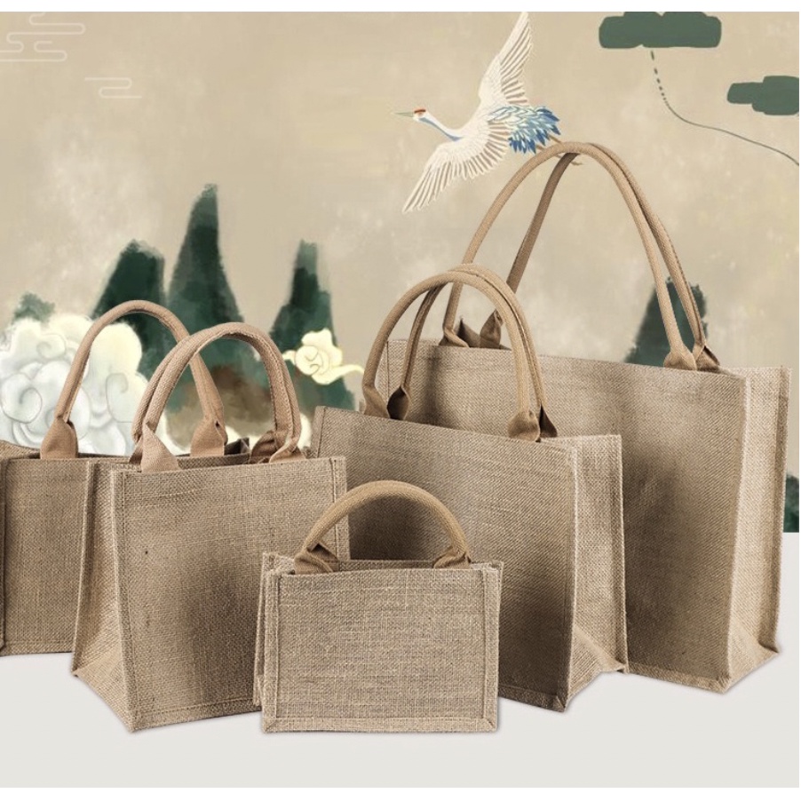 New Abaca bag Diy hand-painted linen Jute bag muji handbag portable ...