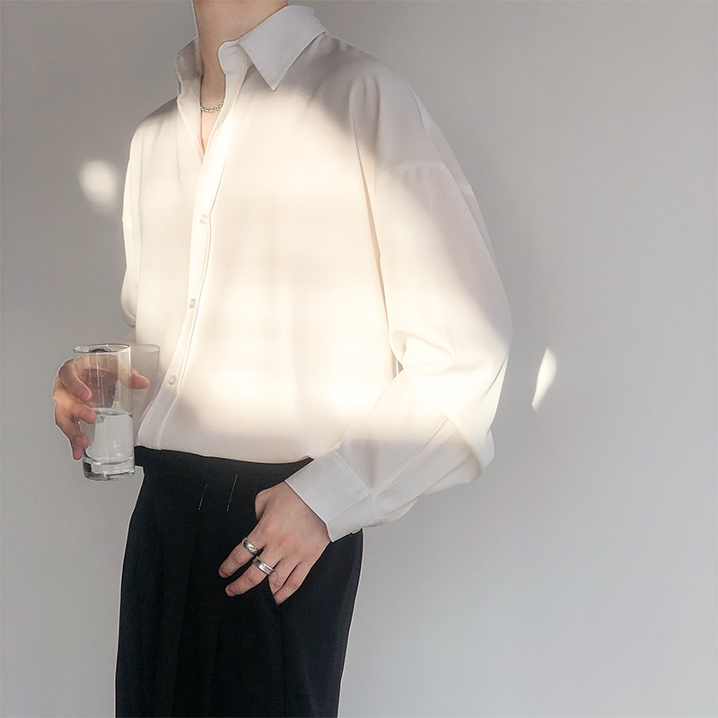 Chicly Fashion-Classic Korean Men's Plain Casual Fashion Long Sleeve Polo Shirts for Men ...