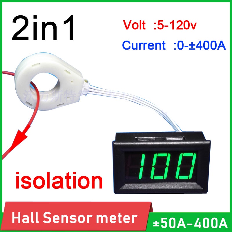 Hall Ammeter Voltmeter DC 120V ± 50A 100A 200A 400A Lithium Battery ...