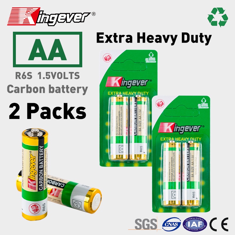 Kingever 100% Original AA R6S 2pcs/Pack Extra Heavy Duty Battery Metal ...