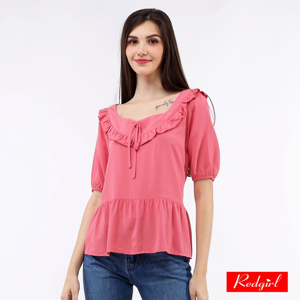 Red Girl Short Sleeves Square Neck Blouse RSLT04-0283 | Shopee Philippines
