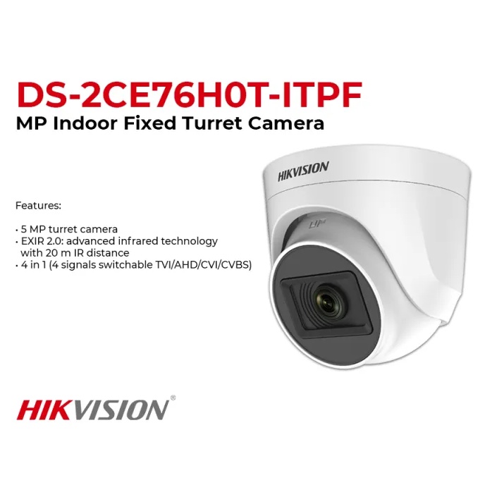 5mp Dome Indoor Camera Hikvision DS-2CE76H0T-ITPF (C) 5MP CCTV Camera 2.8mm Lens | Shopee ...