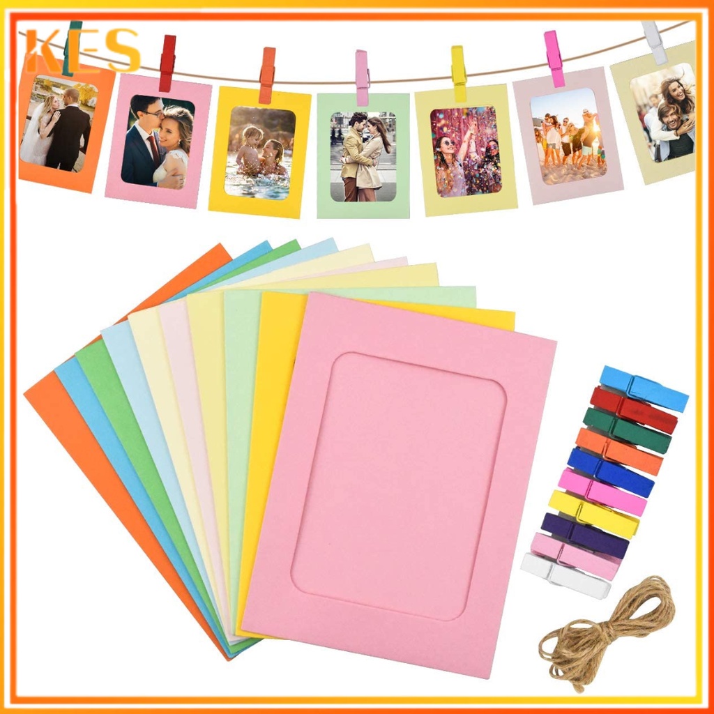 8Pcs Colorful Paper Photo Frame with Clips and Hanging Ropes,4R Paper ...
