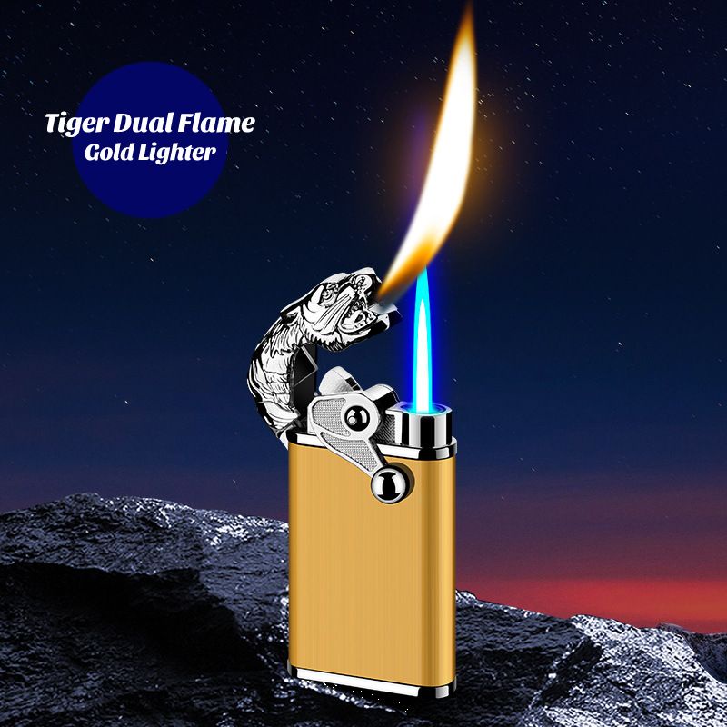 Kimigo Tiger Lighter Dual Flame Lighter Swing Click Blue Flame ...