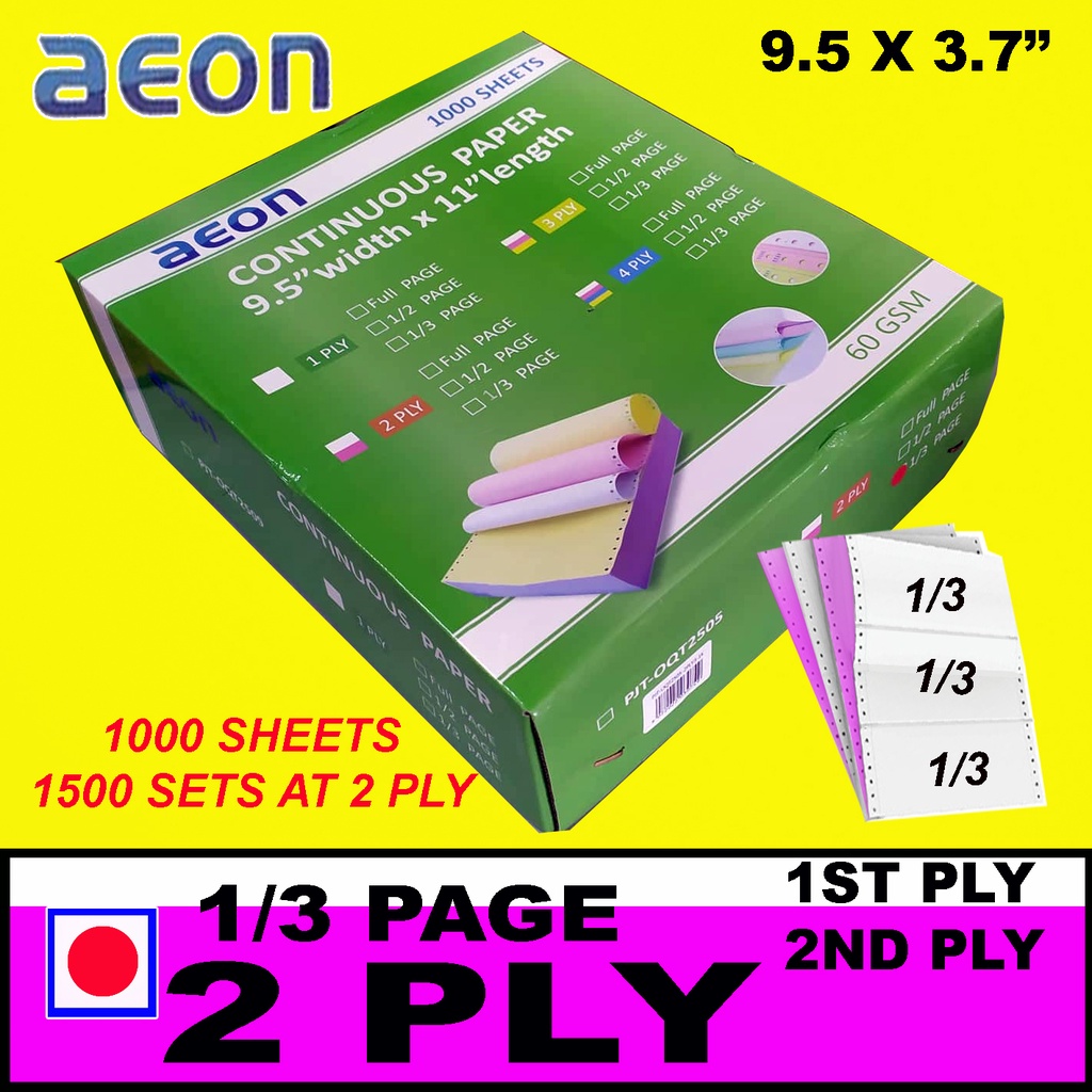 AEON 2Ply Carbonless Continuous Form Paper 1/3Pages 1000Sheets 1500Sets ...