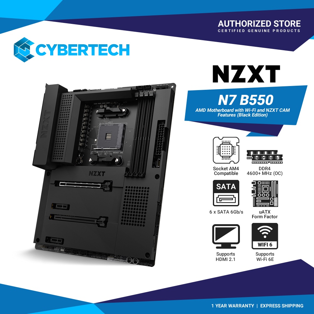 NZXT N7 B550 Motherboard Black AMD With Wi-Fi And Cam Features (ATX ...