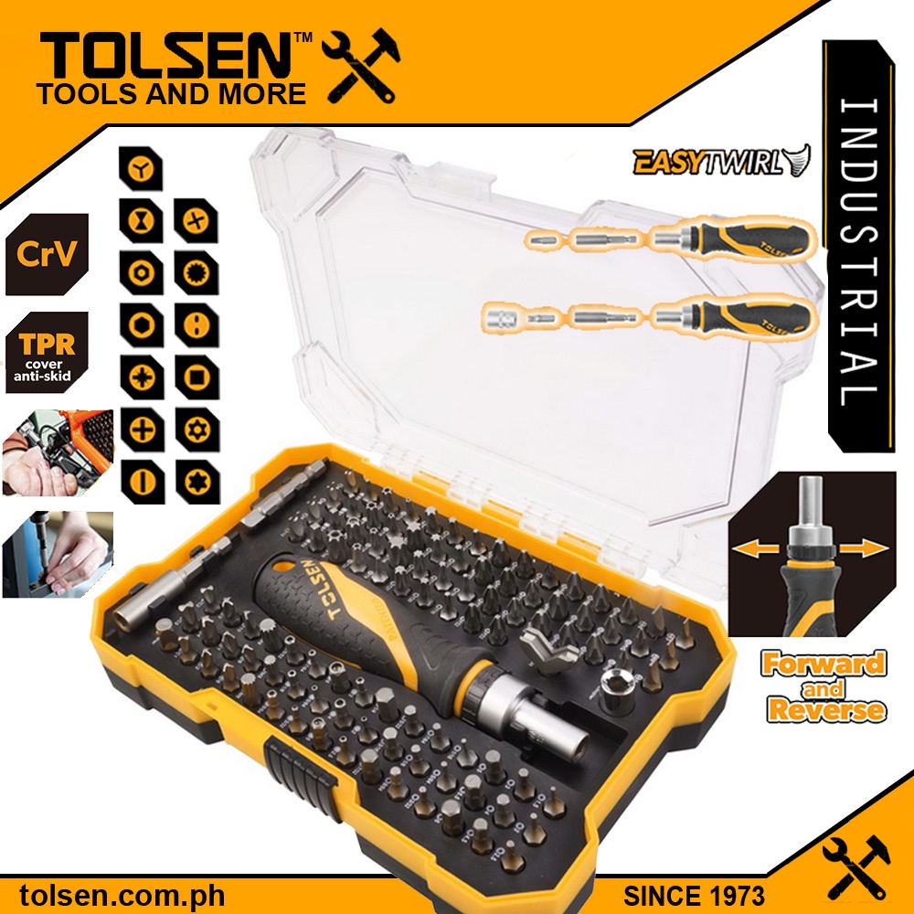 Tolsen 105pcs Bit Set w/ Ratchet Handle Screwdriver (Socket | Philips ...