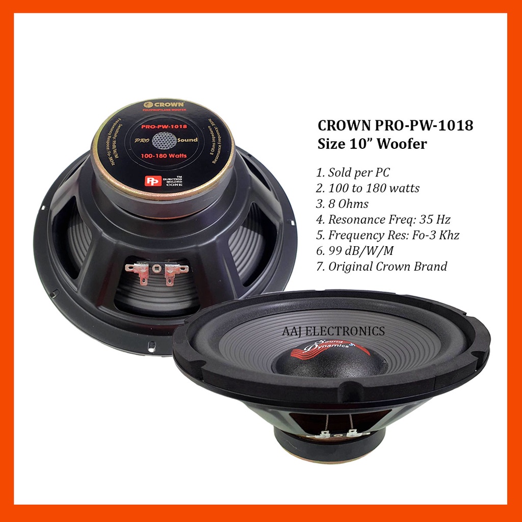 1PC Original Crown PRO-PW-1018 Size 10 Inches Woofer Speaker - tested ...