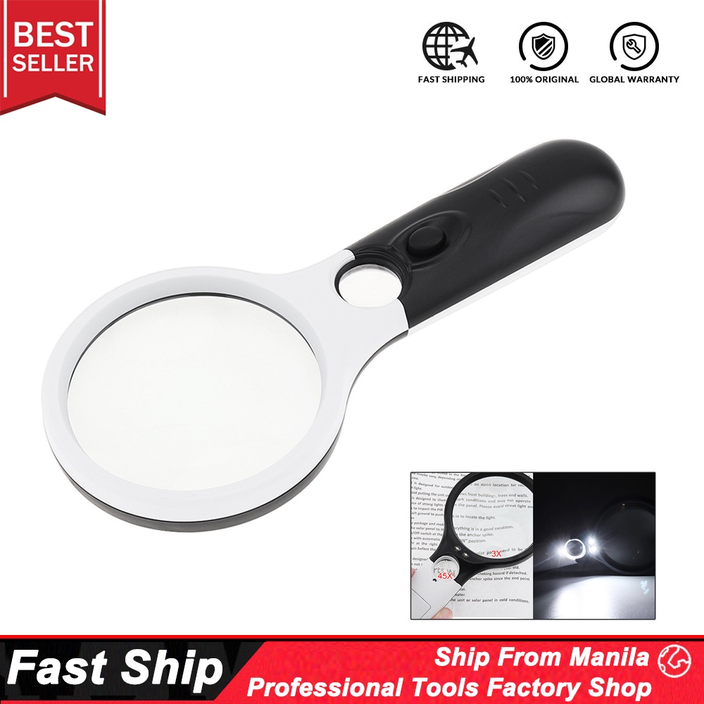 LED Light 45X Handheld Reading Magnifying Glass Lens Waterproof ...