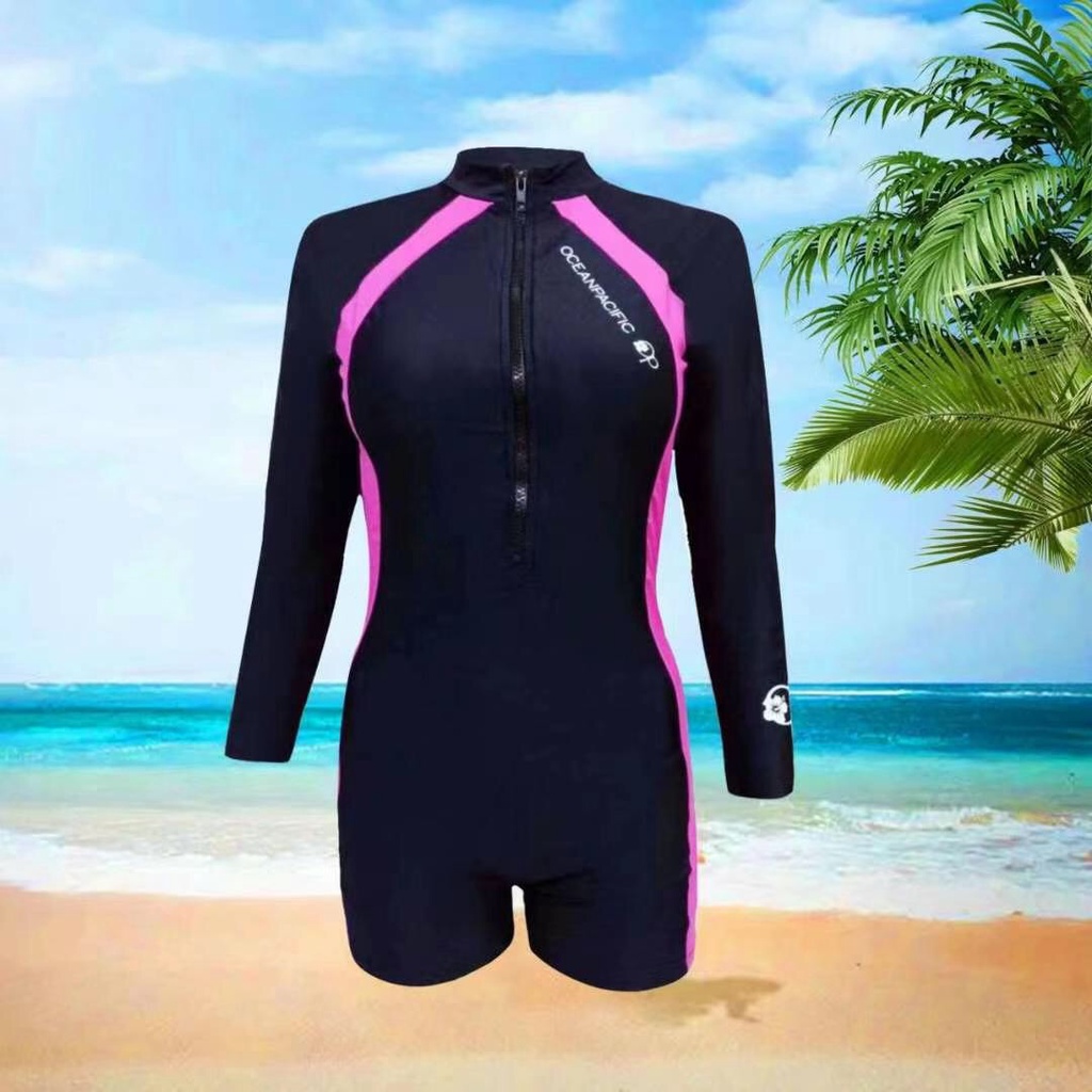 OP one piece rash guard for wome swimsuit with zipper girl's long ...
