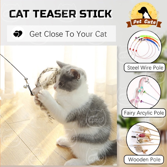 Pet Cat Teaser Cat Puppy Teaser Bell Feather Retractable Stick Rod ...