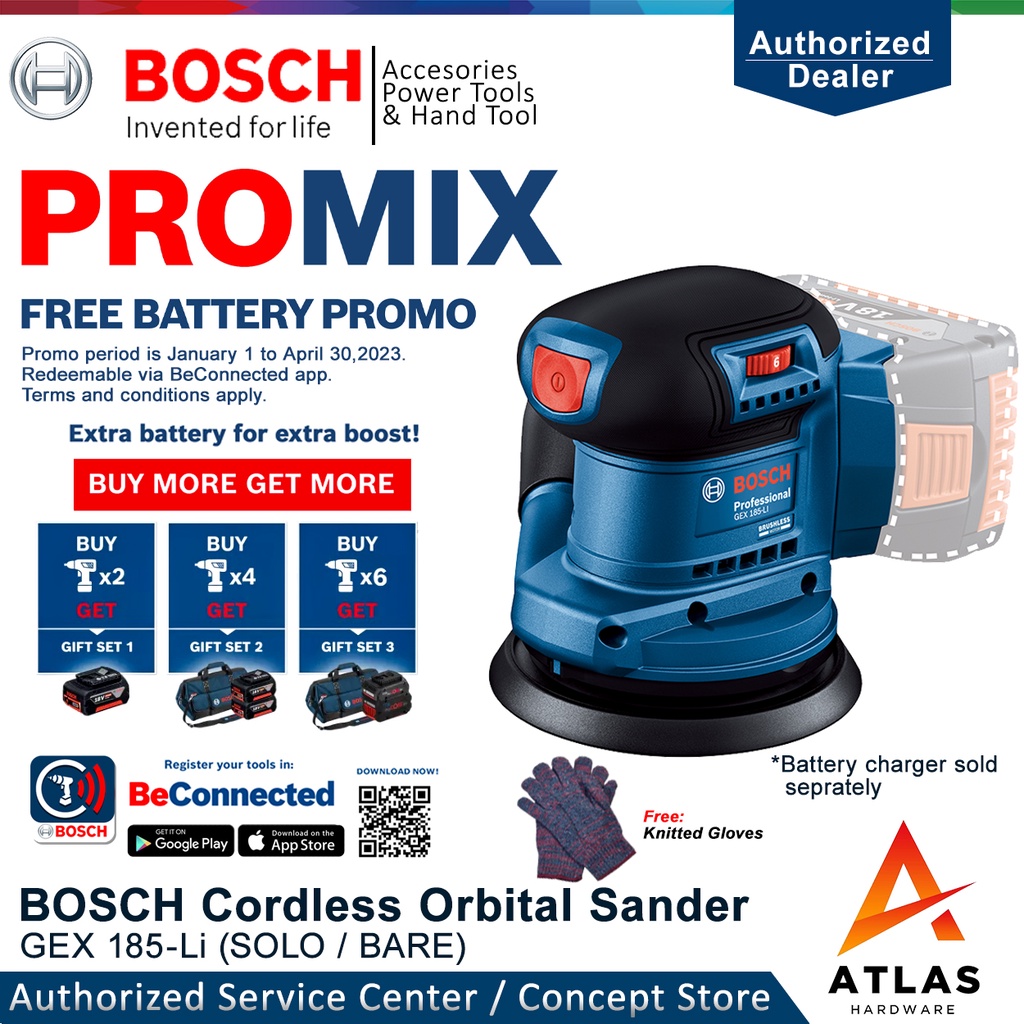 Bosch GEX 185-Li Cordless Random Orbital Sander Brushless (SOLO OR BARE) | Shopee Philippines