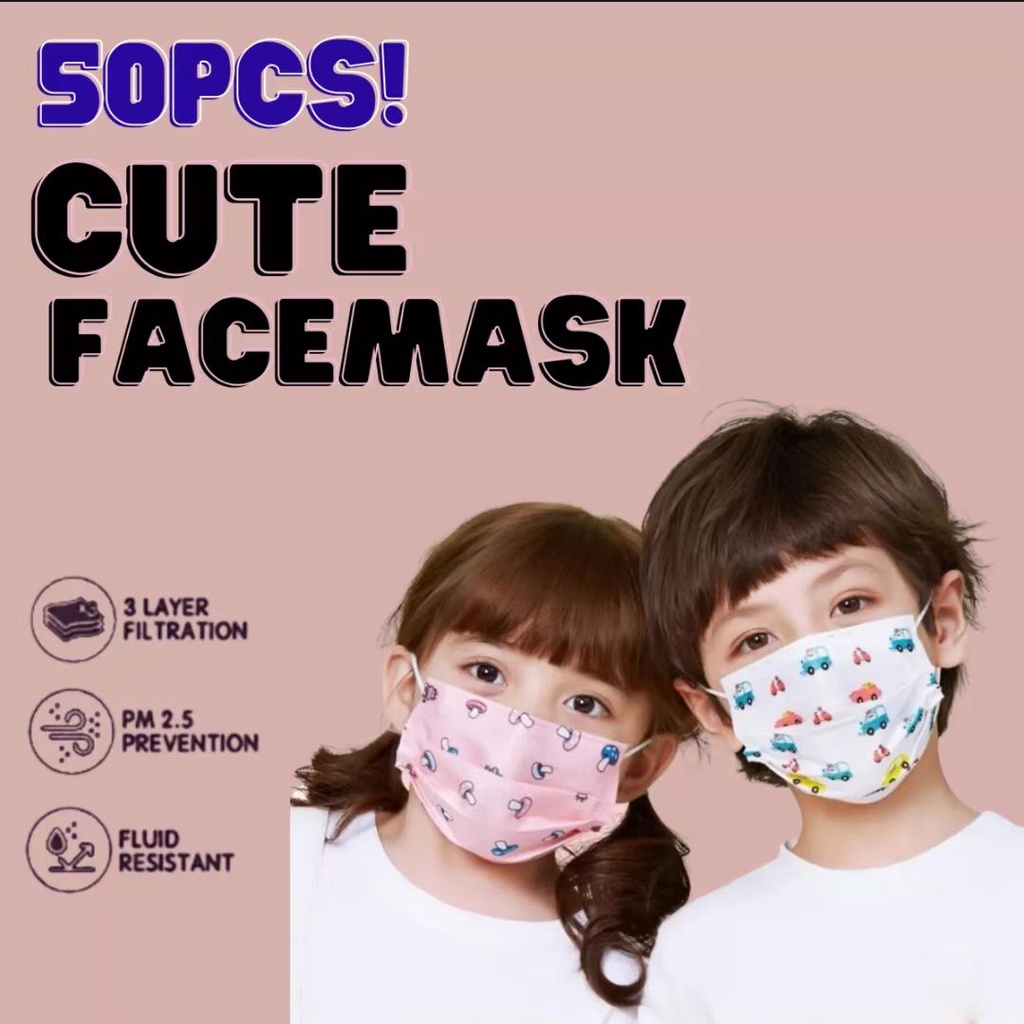 50pcs Disposable Kids Facemask With BOX 3-Ply Protective Infant Face ...