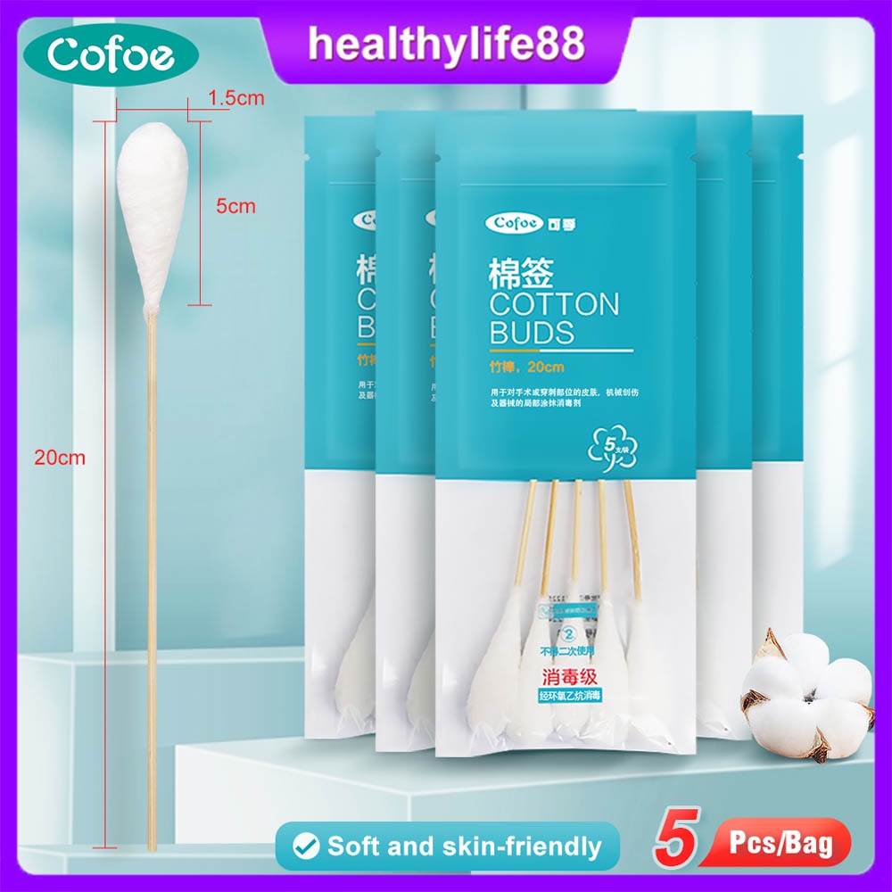 Cofoe Cotton Swabs Bamboo Sterile Big Head ultra-long 20cm cotton swab 5pcs/bag | Shopee Philippines