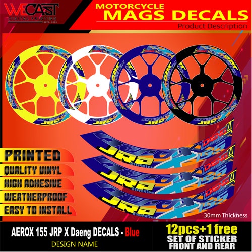 AEROX 155 JRP X DAENG MOTORCYCLE RIM DECALS GOOD FOR 2 RIMS (REAR AND ...
