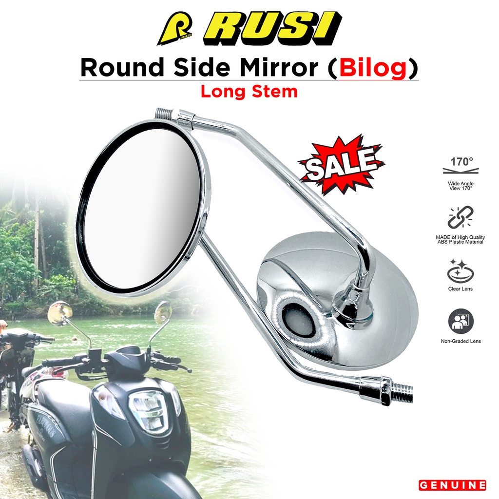 Rusi Delta 110 | Round Circle Side Mirror Chrome Long Stem (BILOG ...