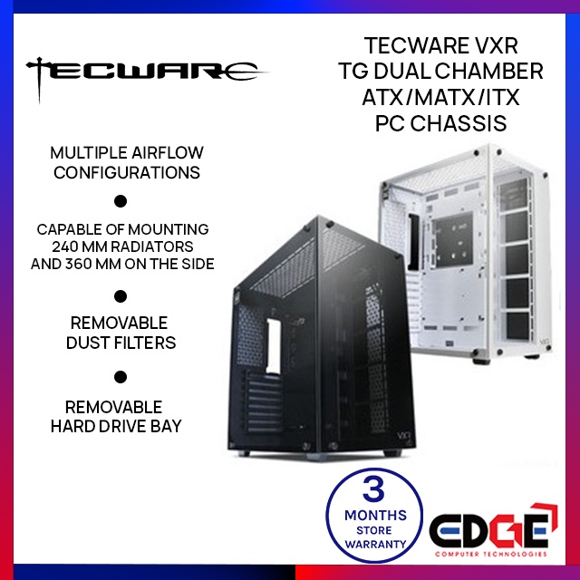 EDGE | TECWARE VXR TG Tempered Glass Dual Chamber ATX/mATX/ITX PC ...