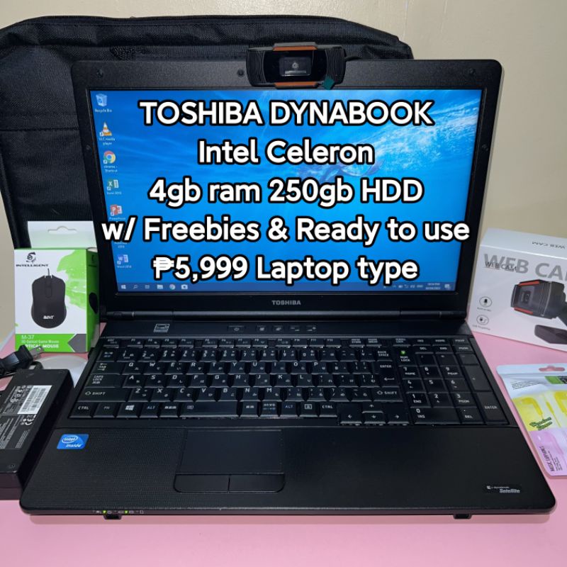 Toshiba Brand Laptop Intel Cel 4GB RAM 250GB HDD Ready to Use with ...