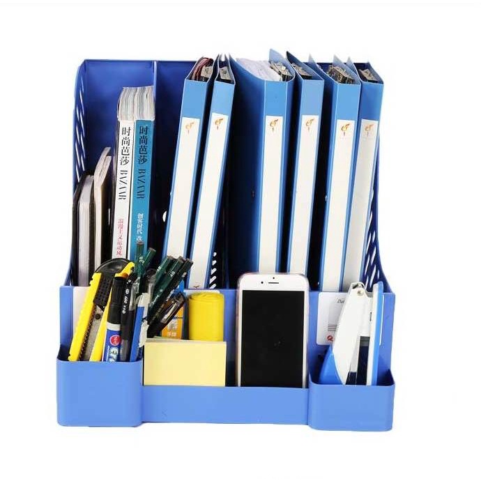 Office Multifunctional File Organizer Holder Rack Blue 4 Divider ...