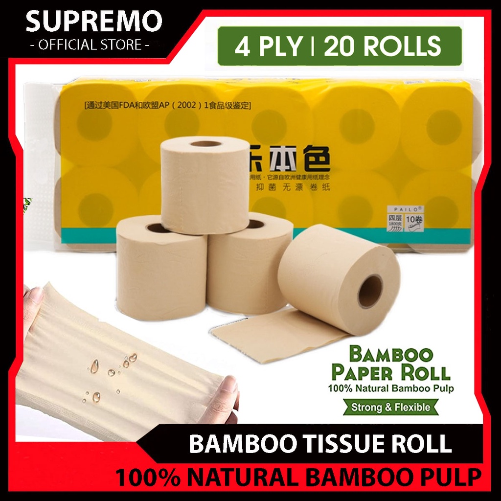 New Bamboo Tissue Roll 4 PLY 20 Rolls 100% Bamboo Pulp Toilet Paper ...