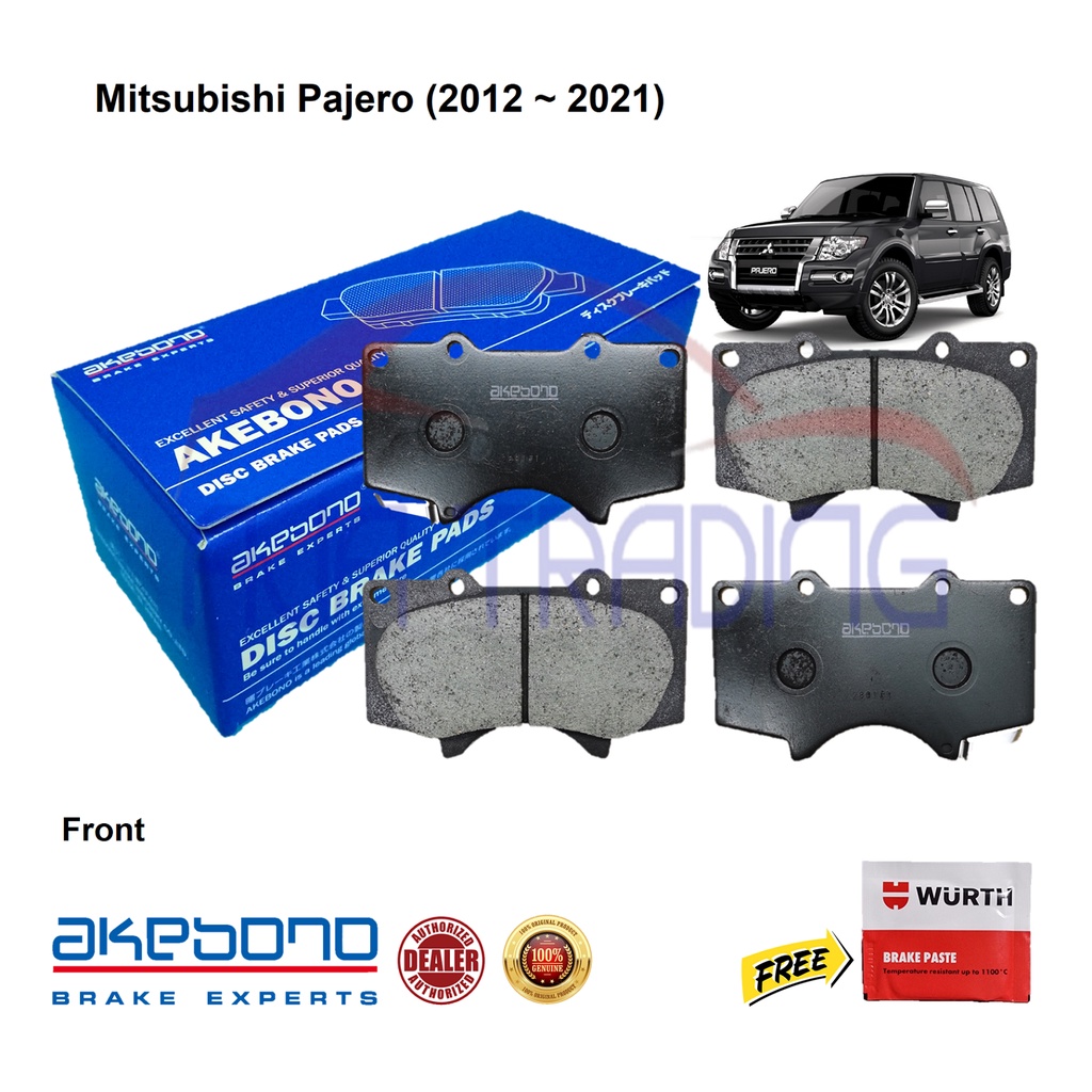 Genuine Akebono Front Brake Pads for Mitsubishi Pajero (2012 ~ 2021) with free WURTH Brake Paste ...