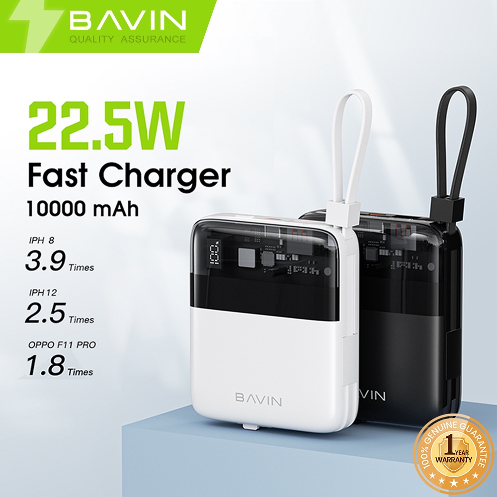 BAVIN PC009 / PC1023 10000-20000mAh 22.5W Fast Charging Powerbank Long Battery & Built-in Cable ...
