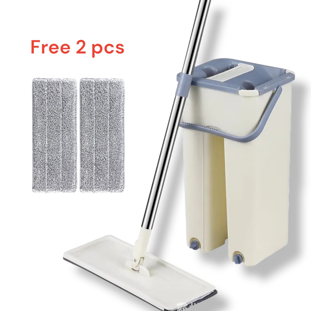 Flat Mop Bucket With Stainless Steel Handle Wet Dry Floor Cleaning 360 ...