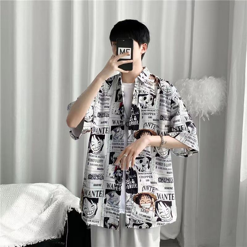 Korean—Anime One Piece Polo Shirt Unisex Cartoon Print Shirt | Shopee ...