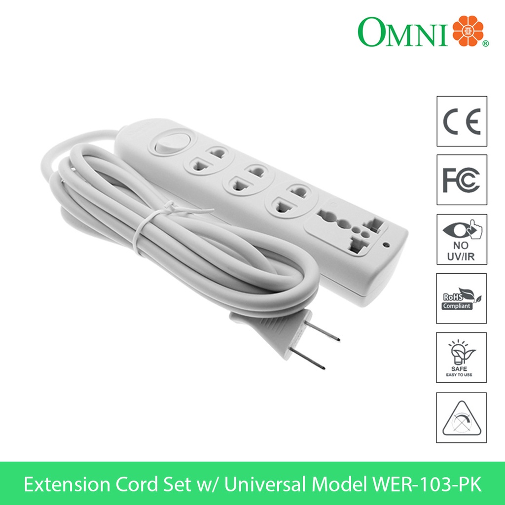 OMNI Extension Cord Set w/ Universal Model WER-103-PK | Shopee Philippines