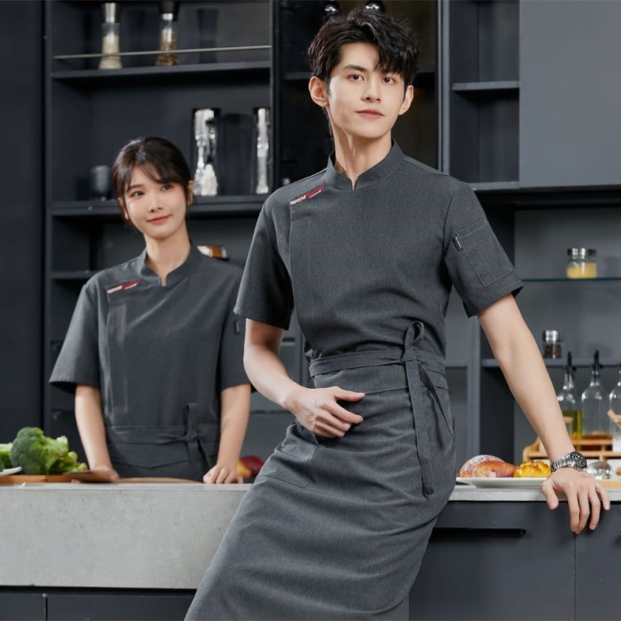 Fashion Grey Chef Uniform Short Sleeve Restaurant Chef Jacket Woman/men ...