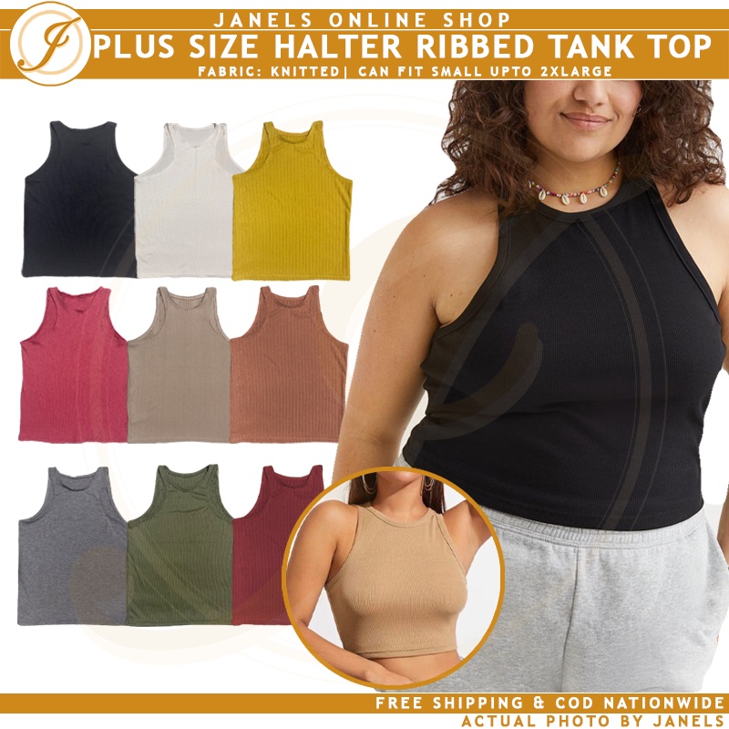 Andrea Ribbed Knit Halter Tank Top S to 2XL Racerback Halter neck Top ...