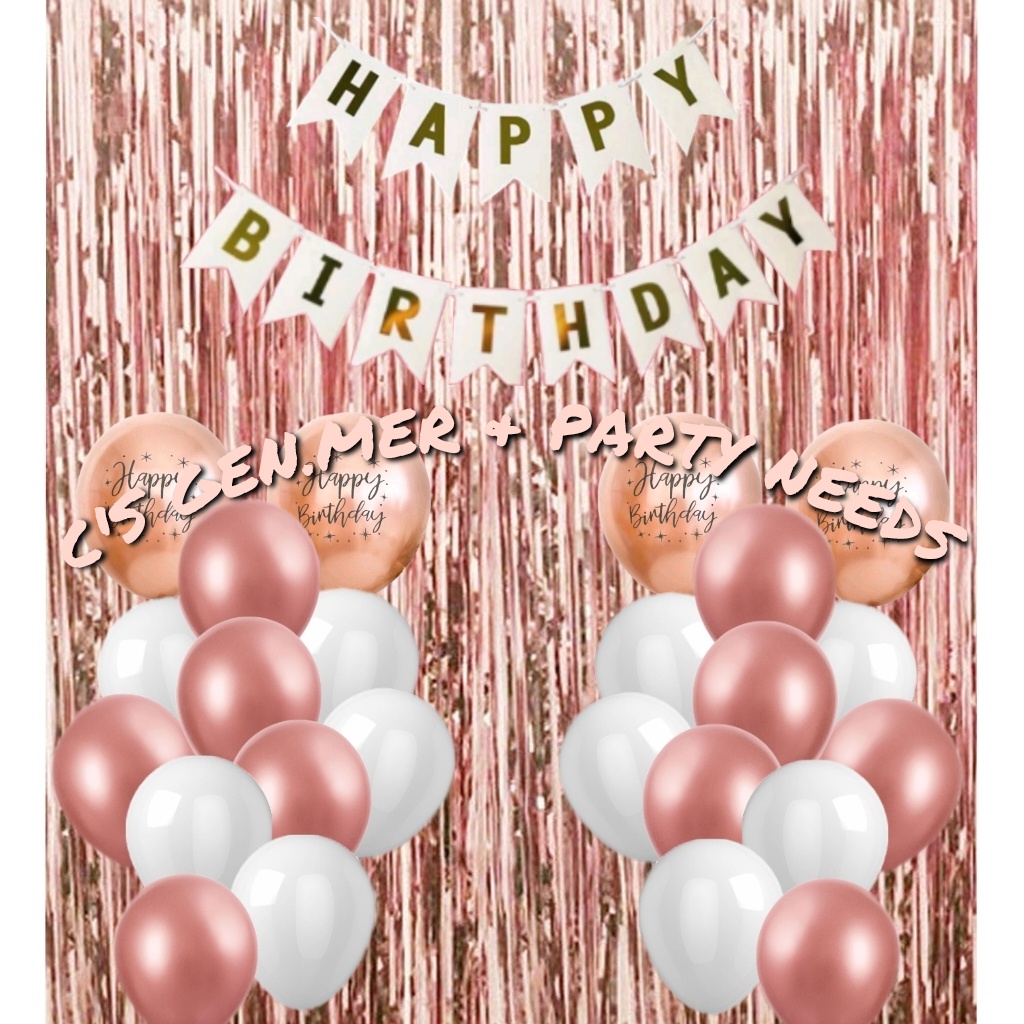 HBD SET - Happy Birthday Package Rose Gold White Theme Party Decoration ...