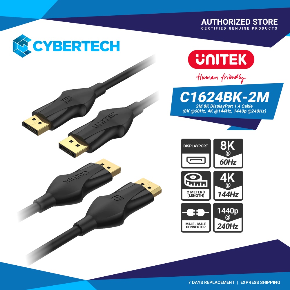 UNITEK C1624BK-2M 8K Displayport 1.4 Cable In Black (8K 60Hz, 4K 144Hz ...