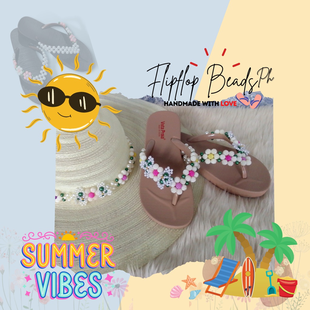 Beaded Flip Flops with Summer Hat(Handmade) | Shopee Philippines