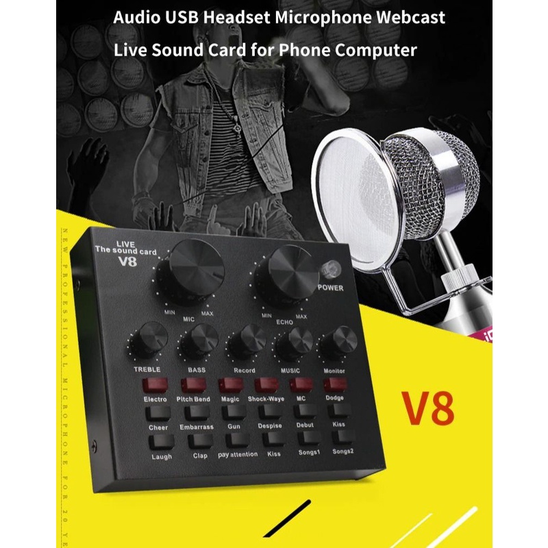 Original V8 Audio USB Headset Microphone Webcast Live Sound Card ...