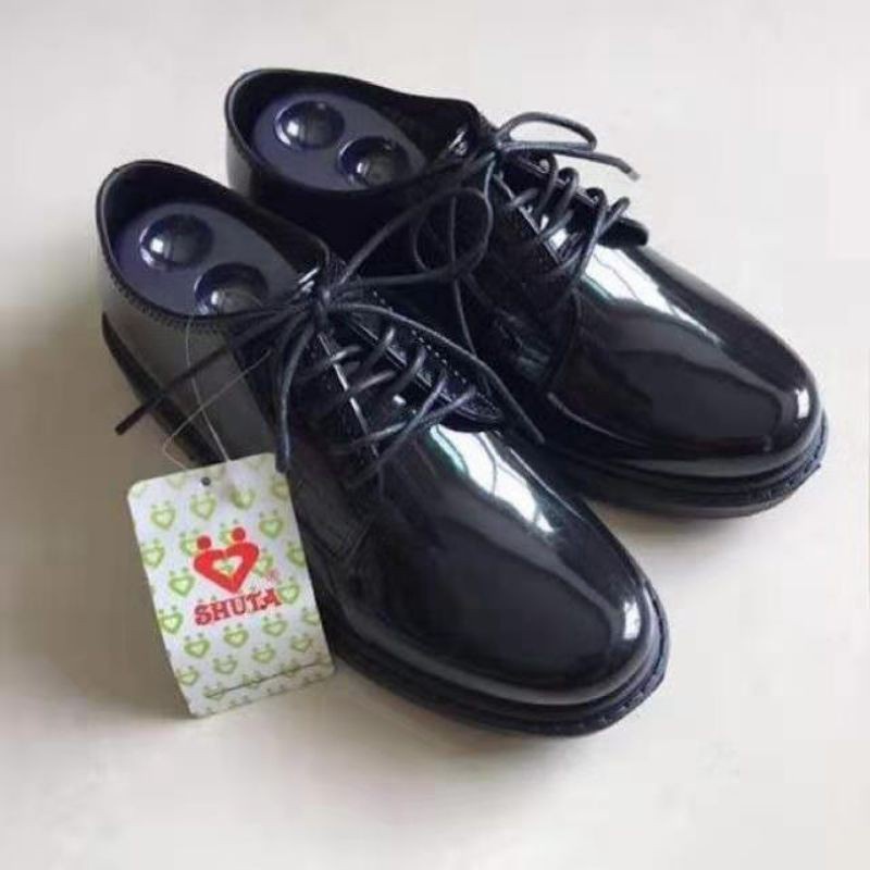 black leather shoes office school security guard shoes for men and ...