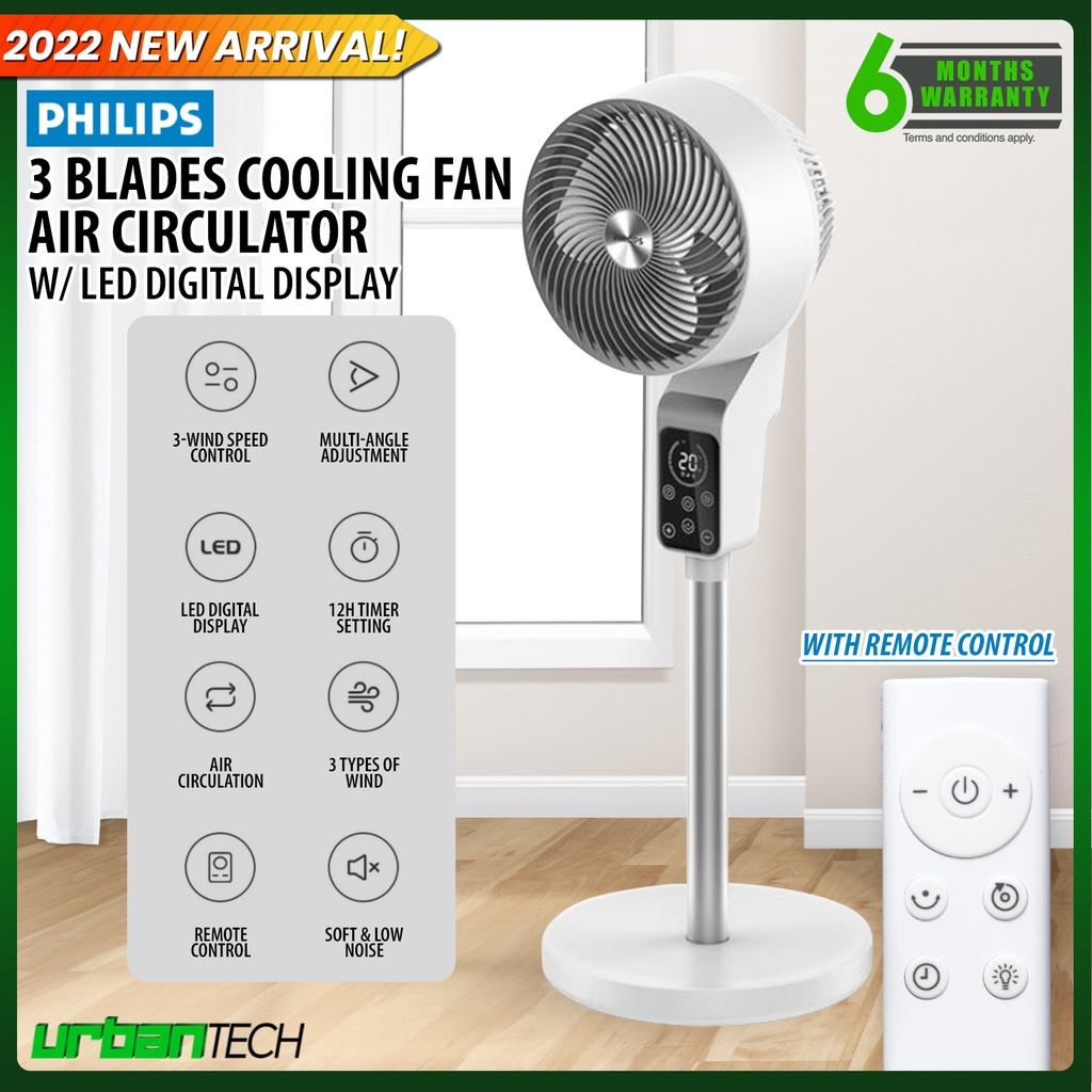 PHILIPS Air Circulator 3 Blades Cooling Fan with Remote Control and LED ...