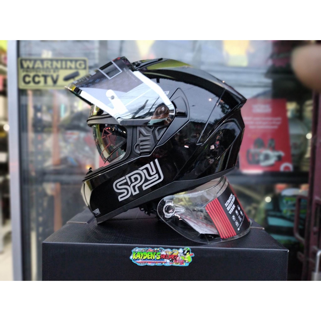Spyder strike glosy black fullface dual visor helmet(FREE extra Visor ...