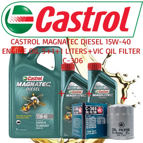 Castrol MAGNATEC Diesel 15W-40 Engine Oil 7 Liters+Vic Oil Filter C-306 ...