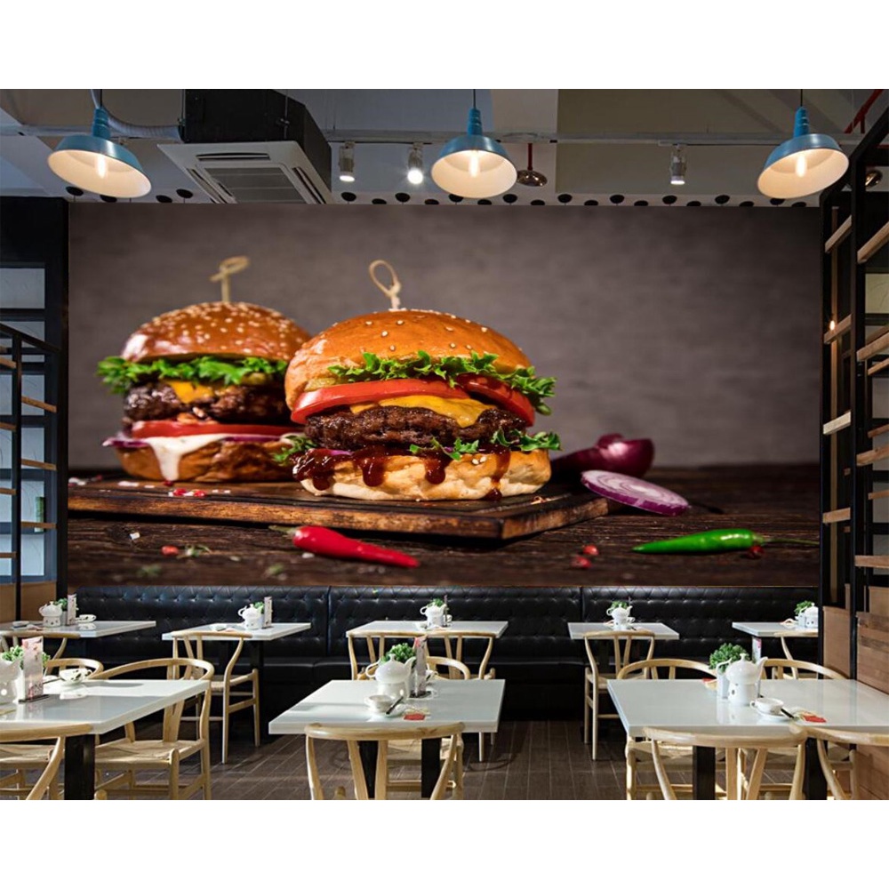 Custom 3D Hamburger Snack Bar Beef Cheese Vegetables wallpaper mural ...