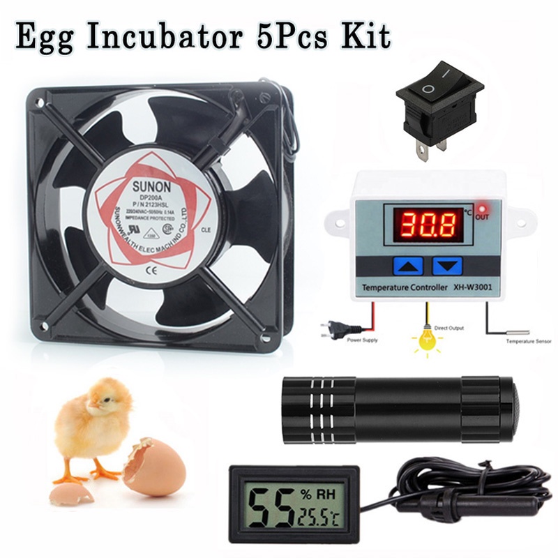 Egg Incubator Kit(W3001 thermostat+Thermohygometer+Blower Fan+Off ...