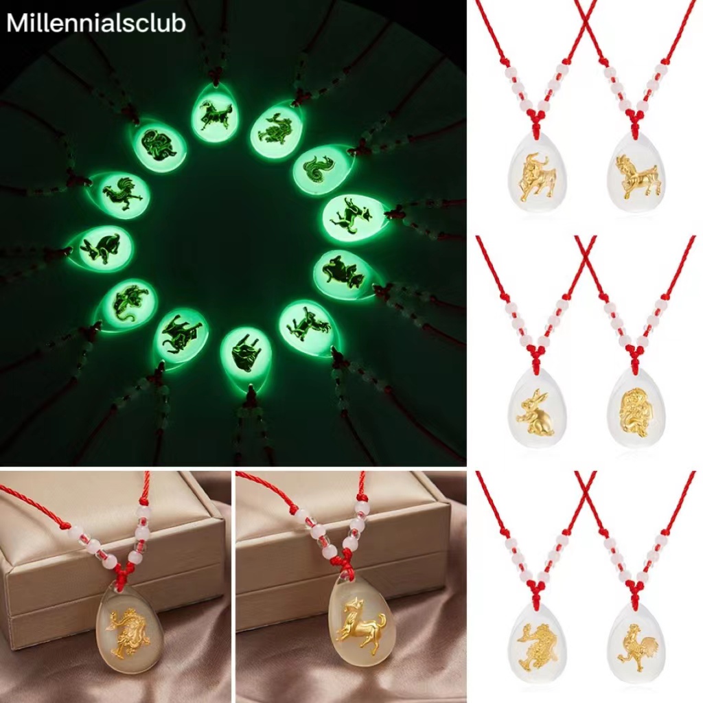 Crystal Luminous Pendant Exquisite Gold Zodiac Pendant Red Rope ...