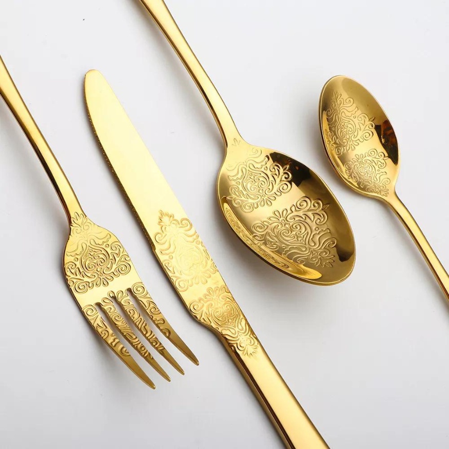 YLA - Classy/Elegant GOLD Carving Stainless Steel: SPOON/ FORK/ TEA ...