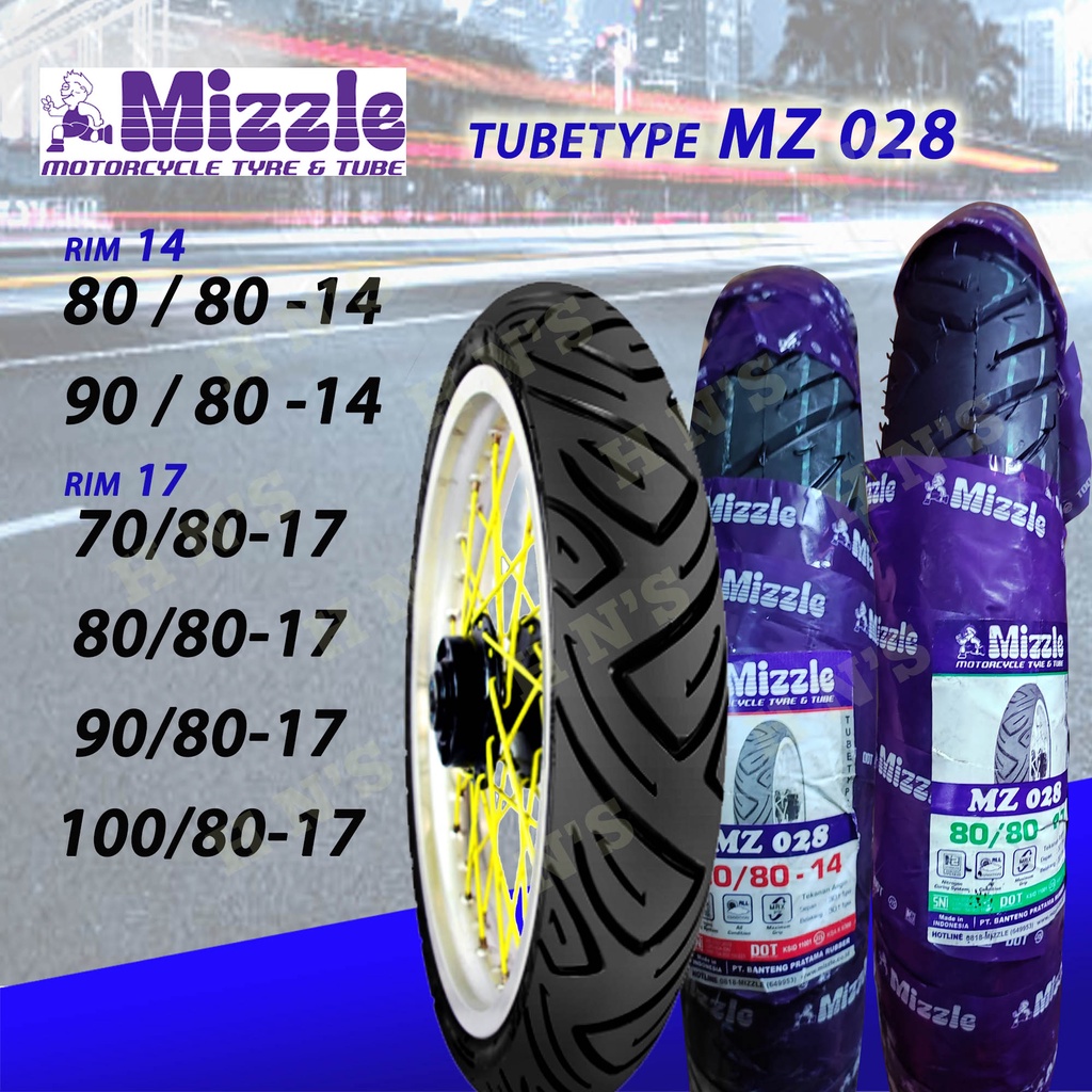 MIZZLE Tube Type Tires R14 R17 MZ-028 80/80-14 , 90/80-14 , 70/80-17 ...