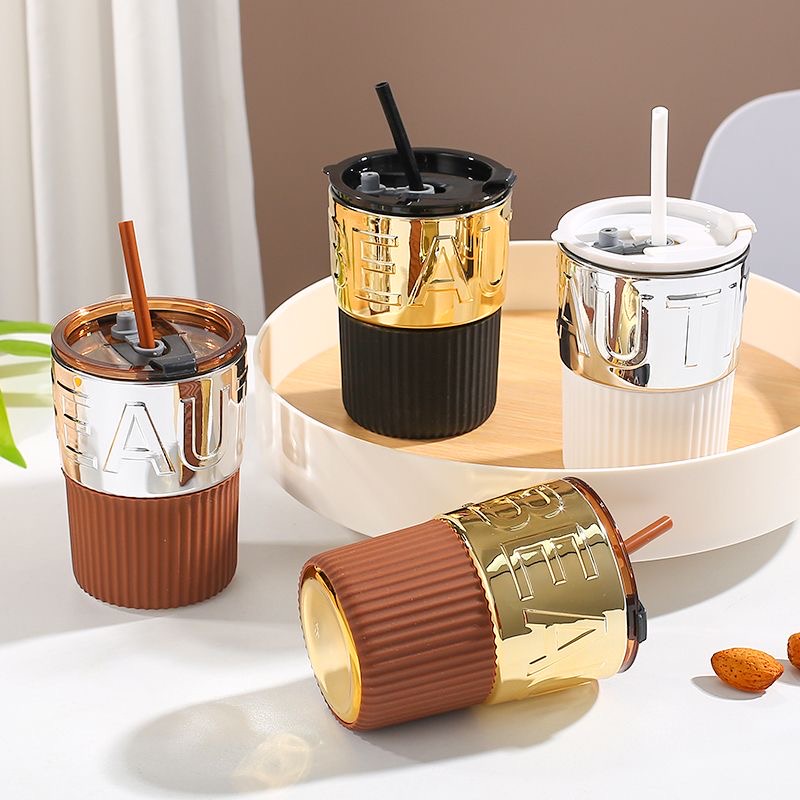 Hologram Minimalist Coffee Glass Mug Cup Tumbler with Lid with Cover ...