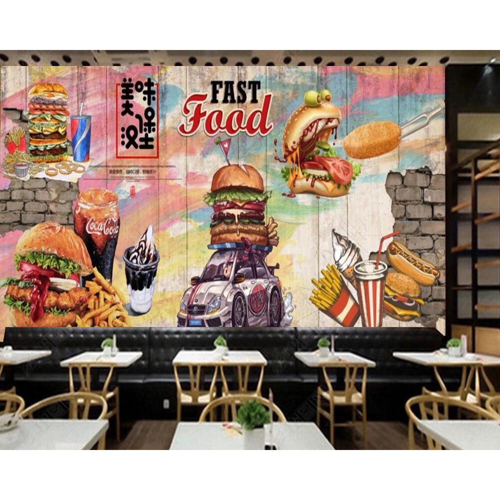 Custom American Vintage Hand-painted Hamburger Fast food shop Coke ...